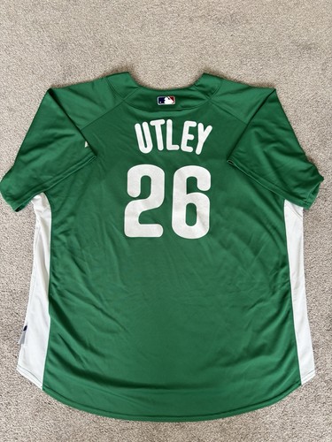 RARE Majestic Chase Utley Philadelphia Phillies Jersey 2XL St Patrick ...