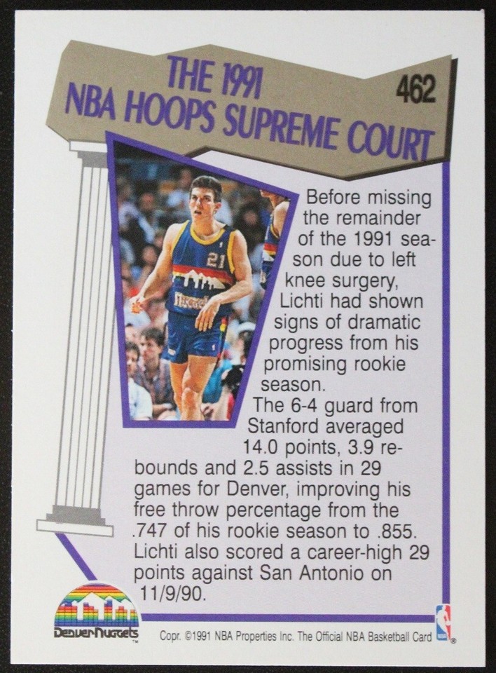1991-1992 NBA Hoops Supreme Court Todd Lichti Basketball Card 462 ...