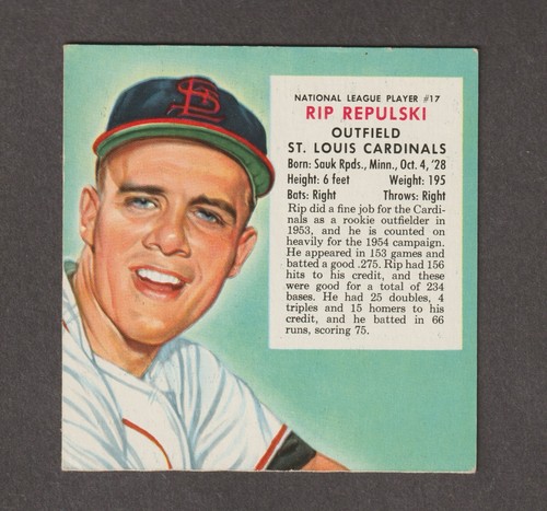 1954 Red Man Tobacco Baseball - # 17 Rip Repulski - Cardinals - No Tab ...
