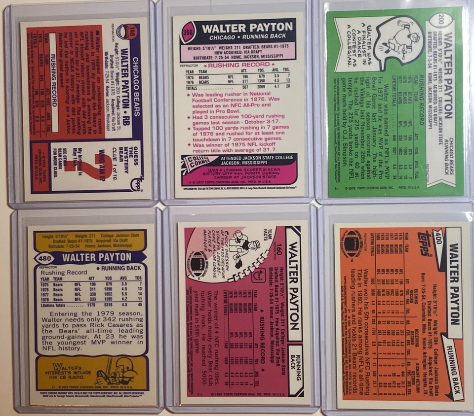 🔥2001 TOPPS FOOTBALL WALTER PAYTON REFRACTOR REPRINTS COMPLETE SET 12 ...