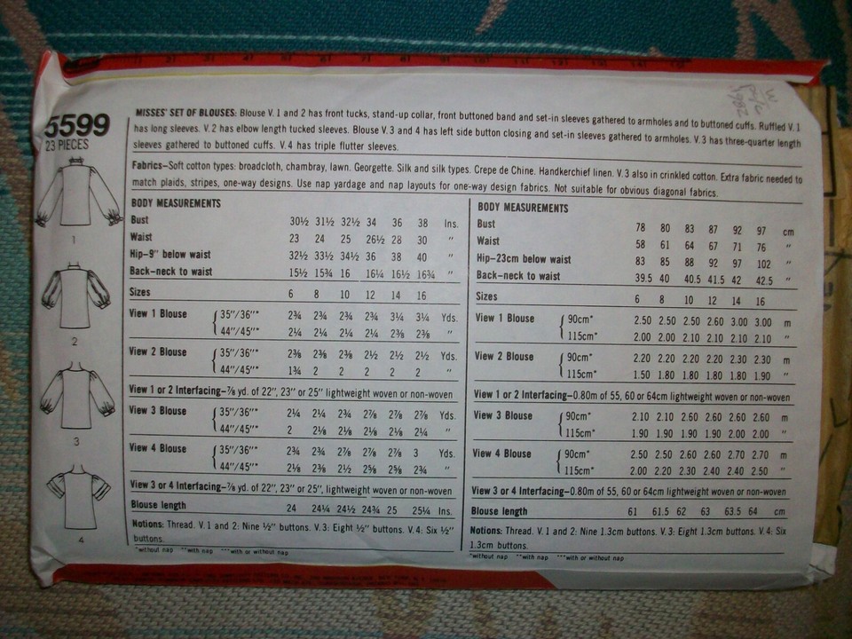 Simplicity 80s Vintage Sewing Pattern 5599 Blouse Shirts with Tucks ...