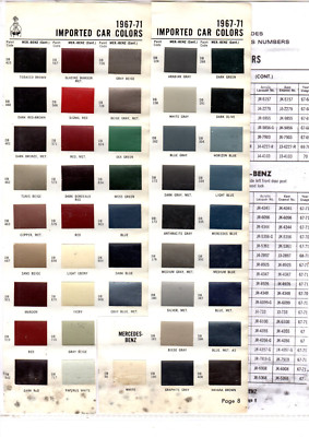 1959-1966 1960 1961 1962 1963 1964 1965 Mercedes-Benz Paint Chips 6771 SW