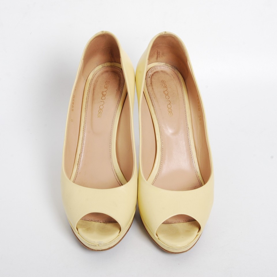 Sergio Rossi Women Lemon Yellow Pumps Leather Peep Toe High Heel Shoes ...