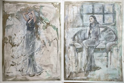 Lot of 2 Marta Wiley *ORIGINAL* Oil/Mixed Media Large Paintings ...