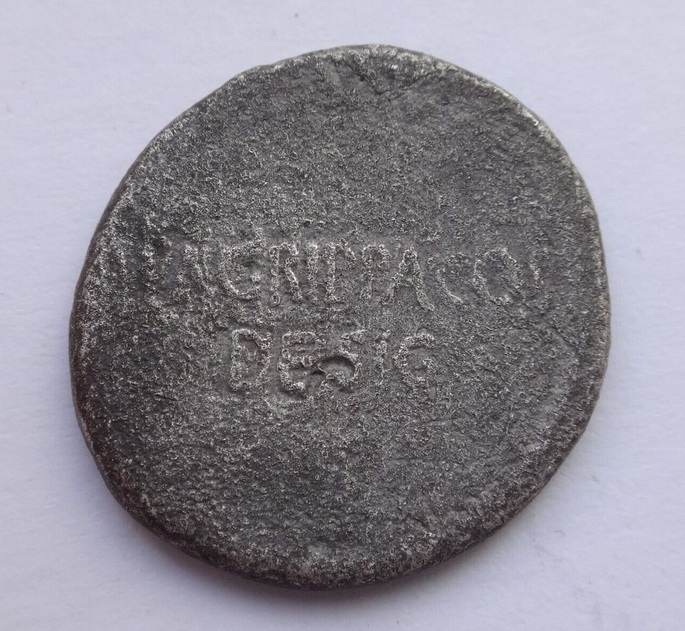 Silver denarius Octavian, Divus Julius Caesar, and Agrippa. 38 BC. AR ...