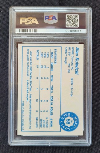 1988 Maxx Charlotte Alan Kulwicki NASCAR Rookie Card #58 Graded PSA 10 ...