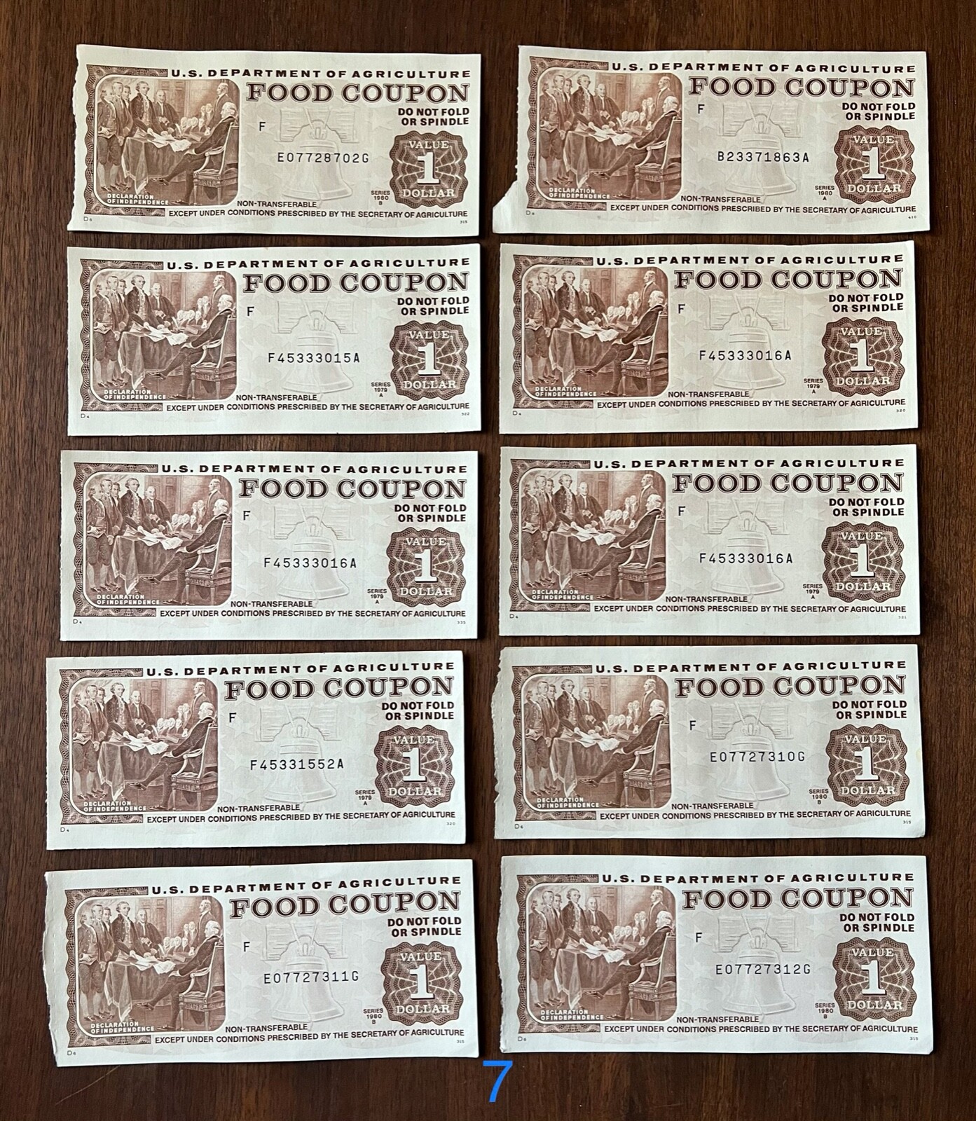 USDA Food Coupons/Stamps Excellent Quality 10 Full $1.00 Notes Vintage ...