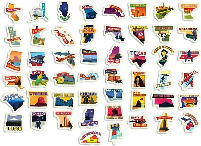 8x10 inch Sheet Postcard Style All 50 US State Shaped Stickers (Small ...