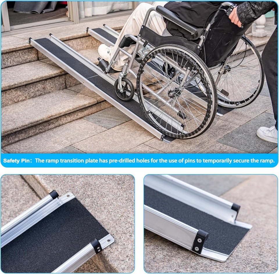 2 Pack Telescopic Aluminum Alloy Wheelchair Ramp 3-5/4-7FT Mobility ...
