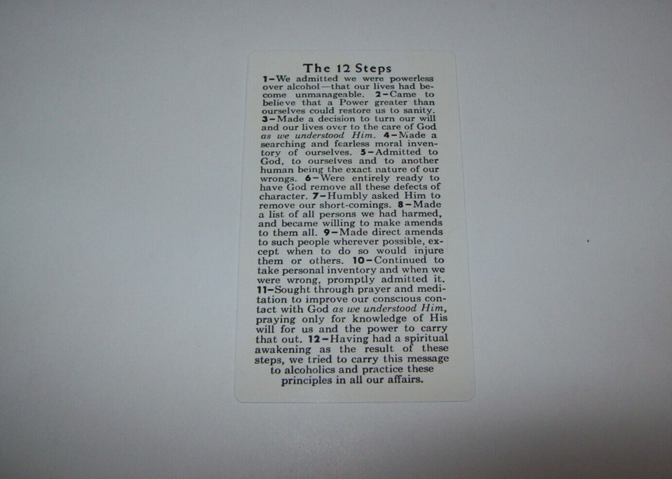 Alcoholics Anonymous Serenity Prayer +12 Steps Card, Vintage Chicago AA ...