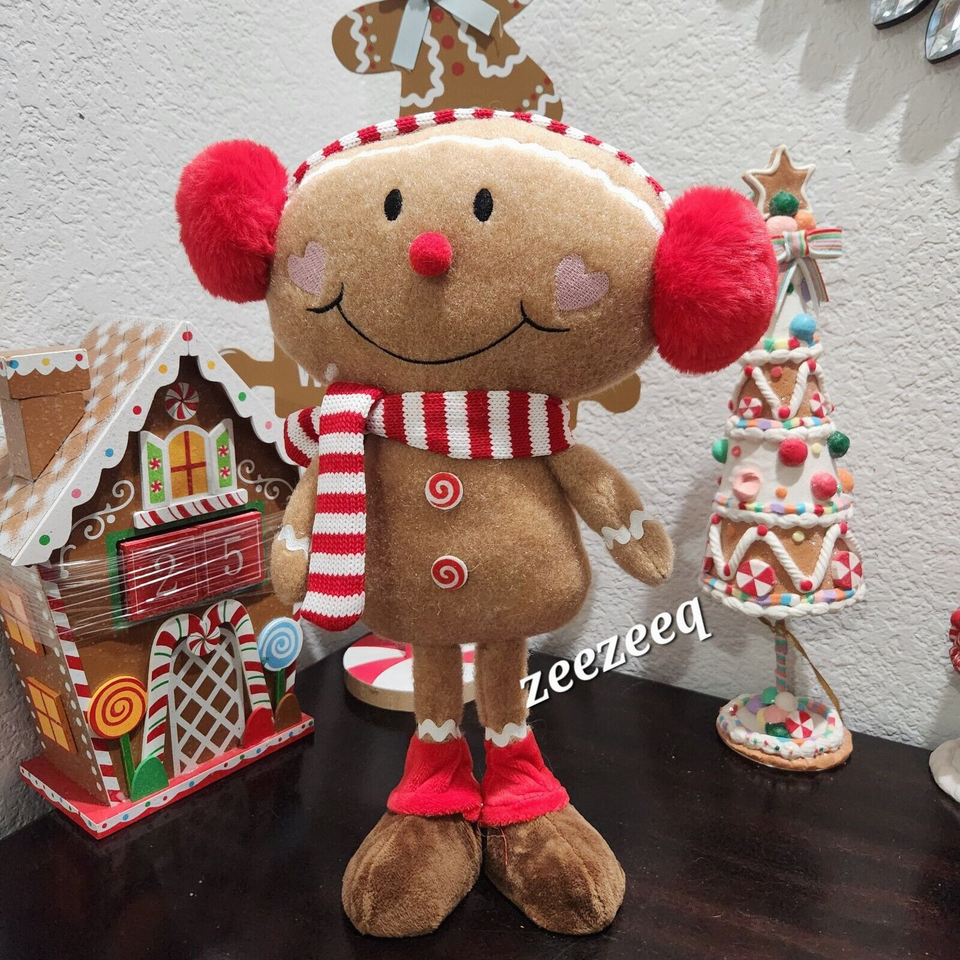 Christmas Standing Gingerbread Boy Plush Ear Muffs Pom Nose Shelf ...