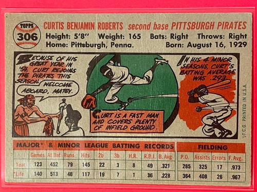 1956 Topps Curt Roberts #306 Vintage Baseball Pittsburgh Pirates | eBay