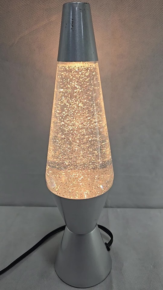 Lava Lamp MOTION AND GLITTER Model 2001 Silver Cap & Base Clear Liquid ...