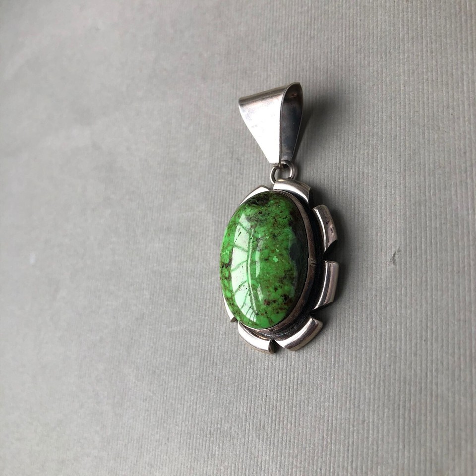 Vintage Cecil Sanders Navajo Pendant Sterling silver Green Chrysocolla ...