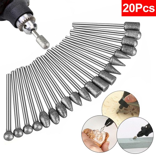 20pcs Diamond Burr Set Drill Bits Mini Drill For Dremel Rotary Tool ...