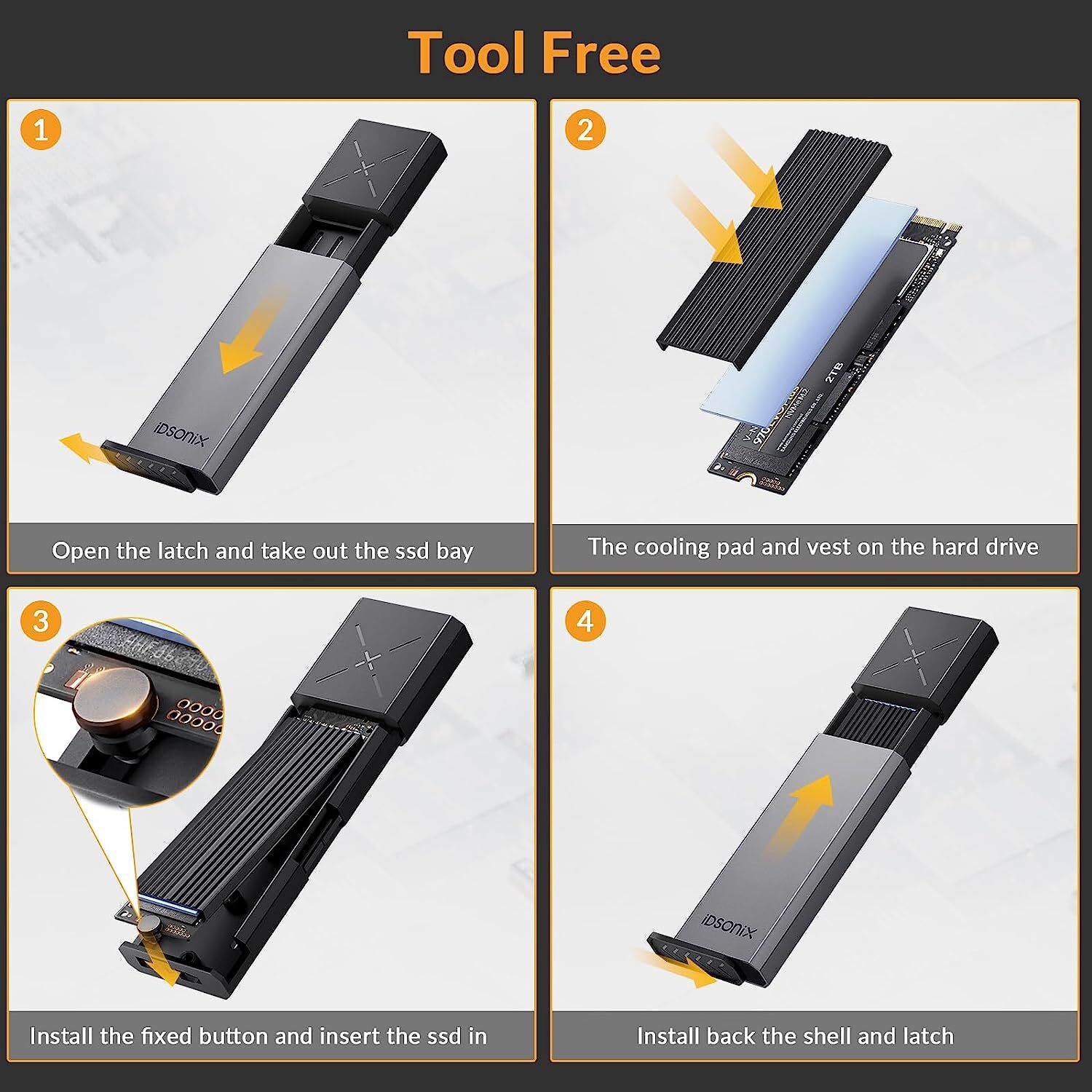 IDsonix M.2 NGFF NVME SSD SATA to USB3.2 TypeC Enclosure Case Converter ...