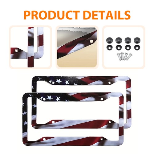 2X Metal Matte American USA Flag Cool License Plate Frame Universal Fit ...