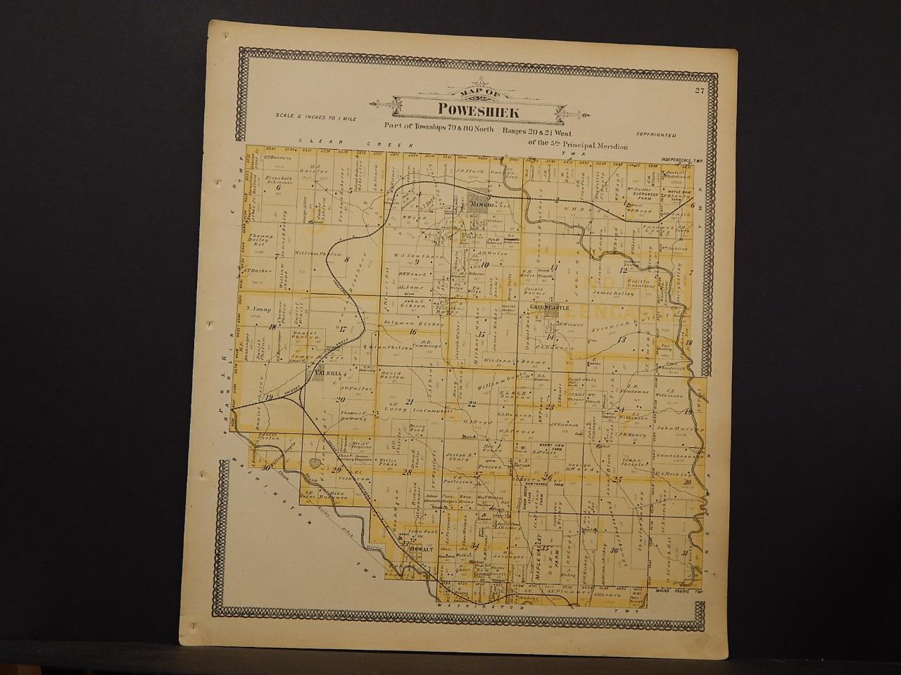 Iowa, Jasper County Map, Poweshiek Township, C. 1901 K10#66 | eBay