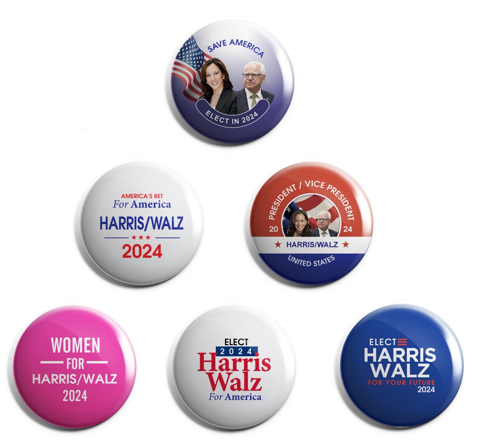 Kamala Harris / Tim Walz Campaign Button Set | Grelly USA