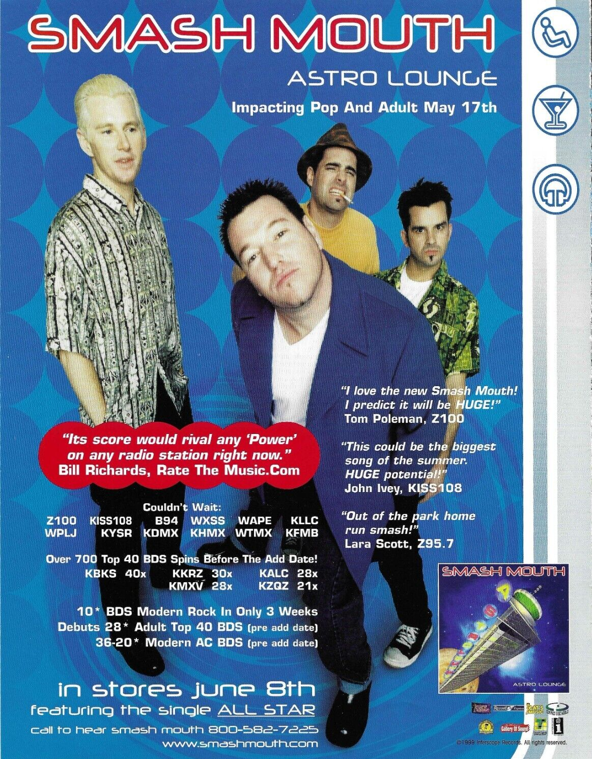 SMASH MOUTH Rare VINTAGE All Star 1999 PROMO TRADE AD Poster for Astro ...