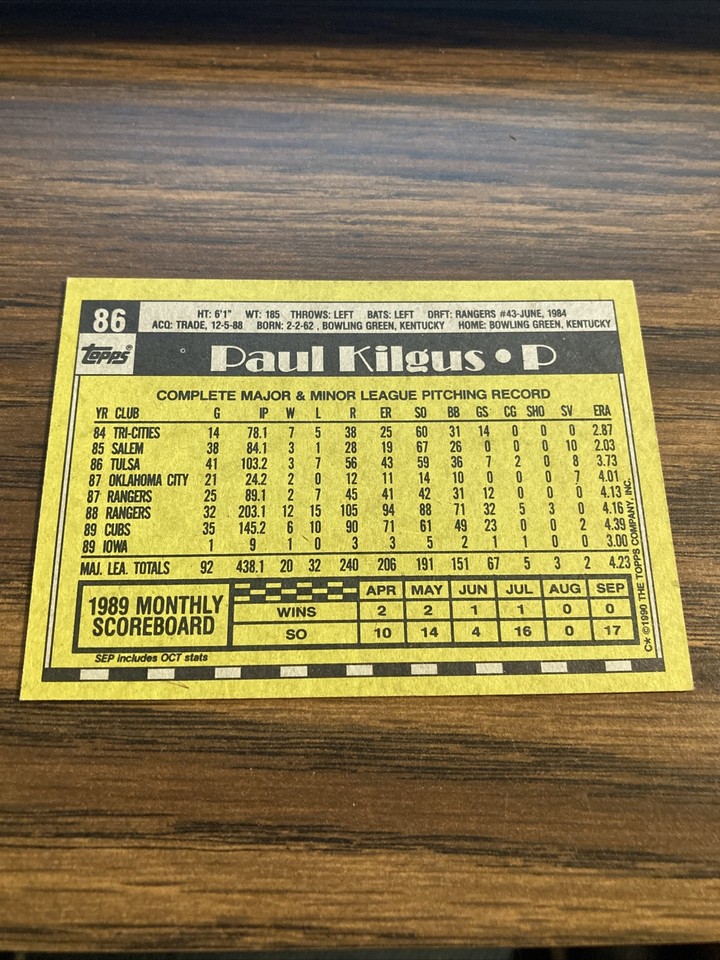1990 Topps Paul Kilgus Chicago Cubs Pitcher #86 | eBay