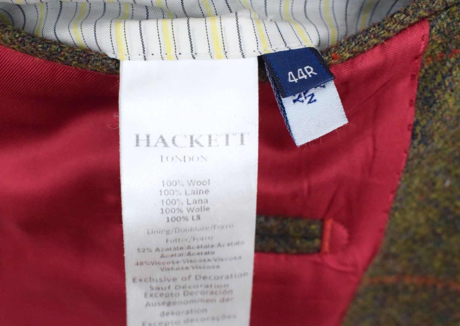 HACKETT Olive Rustic Tweed Jacket £575 Size 44R/54R XL Windowpane Check ...
