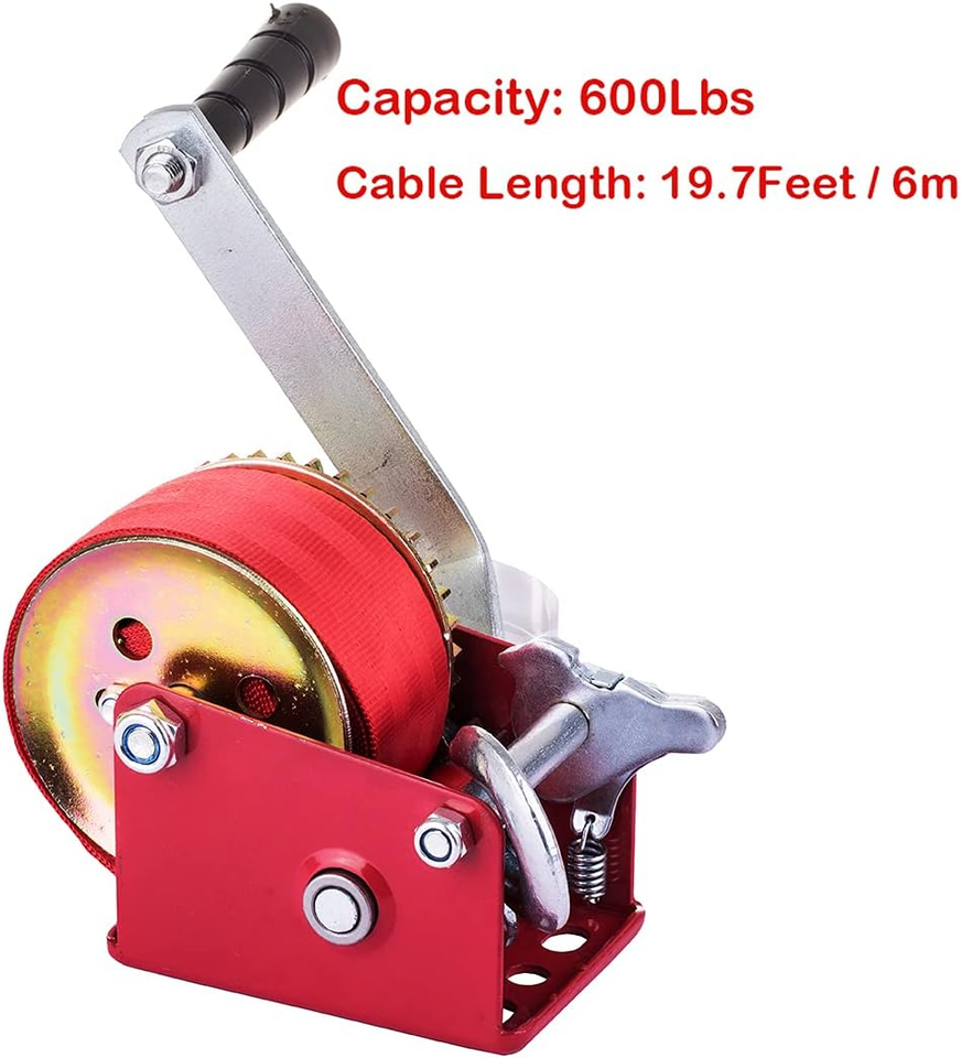 Hand Winch 600 lbs Capacity Portable Towing Hand Crank with Brake 20 ...