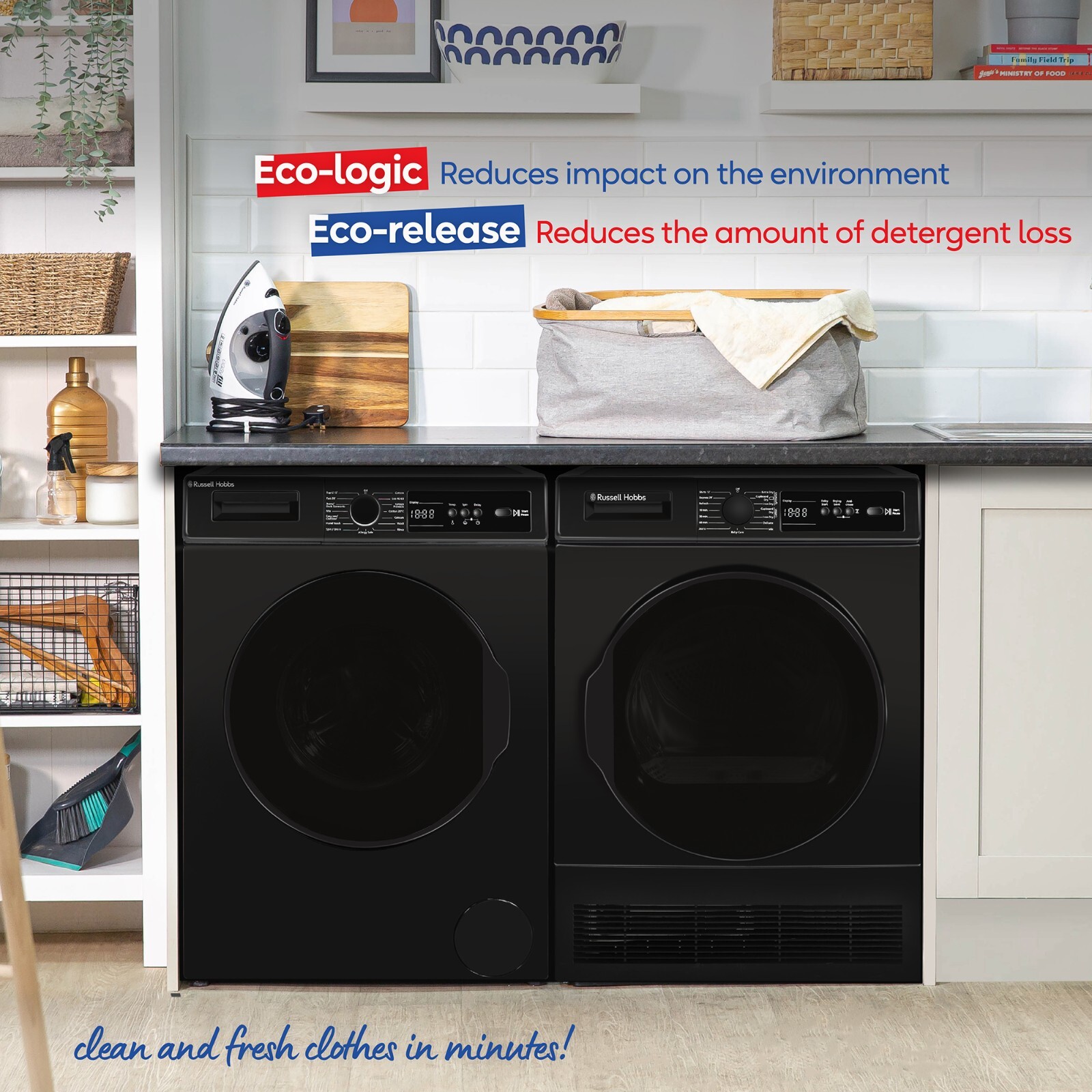 Russell Hobbs Washing Machine 8kg 1400rpm Black Freestanding RH814W111B ...