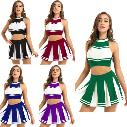 Women Cheer Leader Costume Mini 2 Piece Cheerleading Fancy Dress Outfit ...