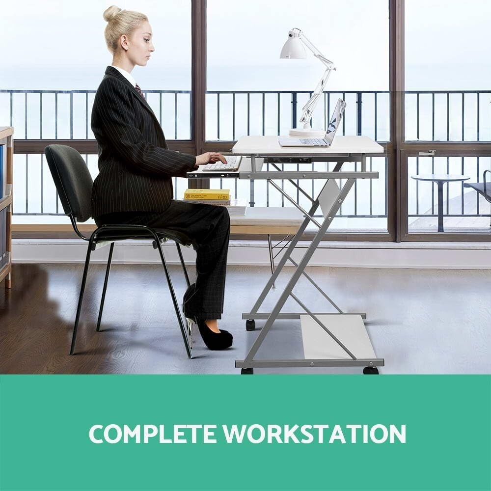 Computer Desk Portable with Wheels Keyboard Tray Bottom Shelf | eBay