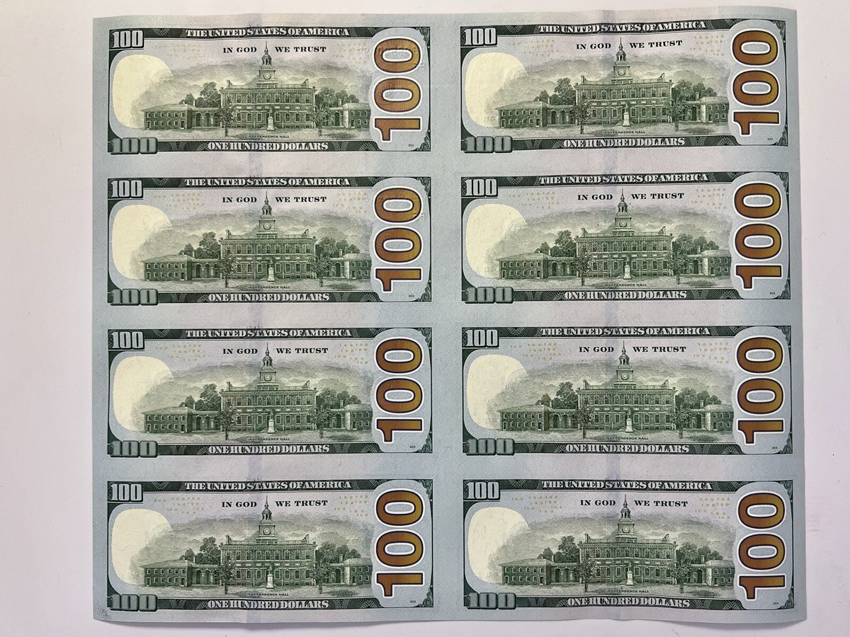 100 Dollar Uncut Money Sheet