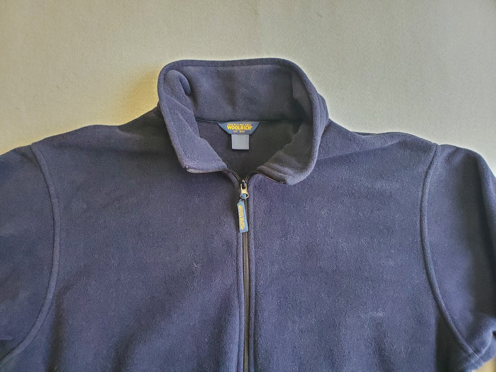 WOOLRICH Men Fleece Jacket L Blue Full Zip Polyester Soft Warm Long ...
