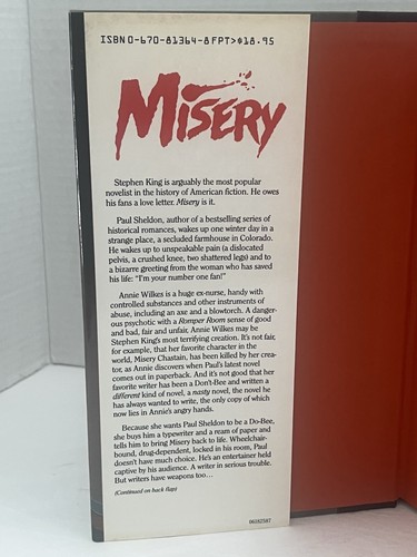 Misery 1987 Stephen King Viking Hardcover 1st Printing $18.95 True ...