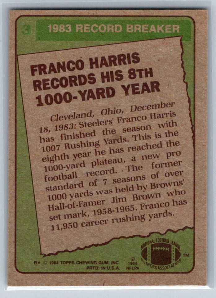 Franco Harris 1984 Topps Pittsburgh Steelers 3 | eBay