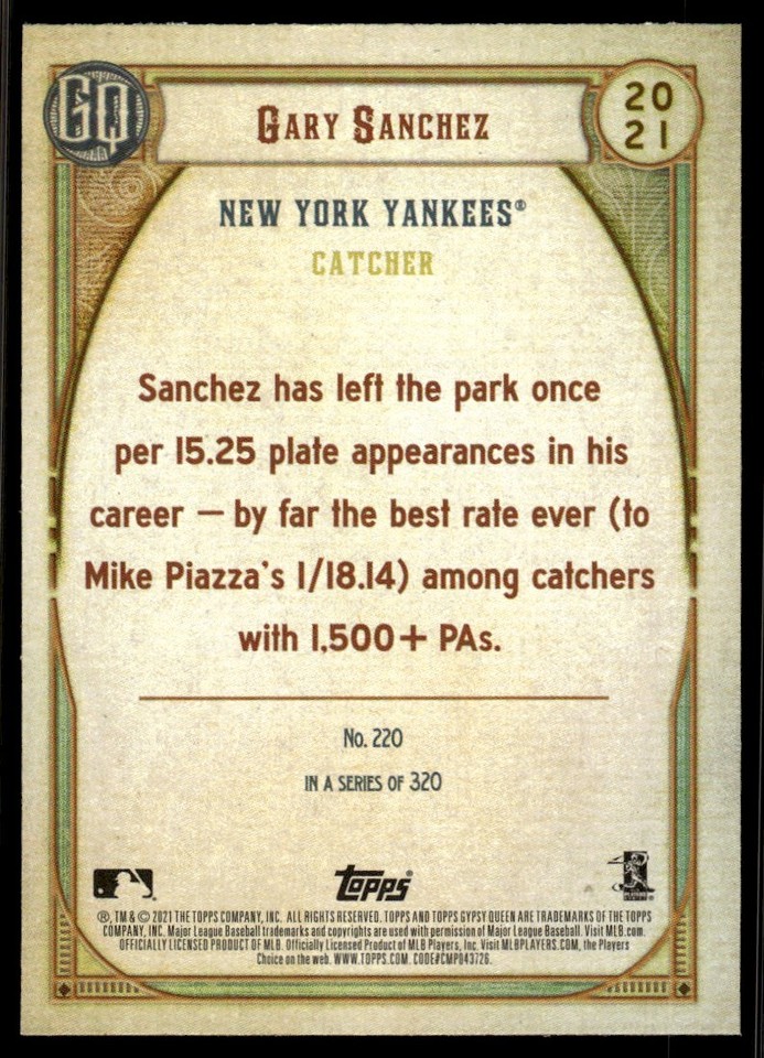 2021 Topps Gypsy Queen Gary Sanchez New York Yankees #220 | eBay