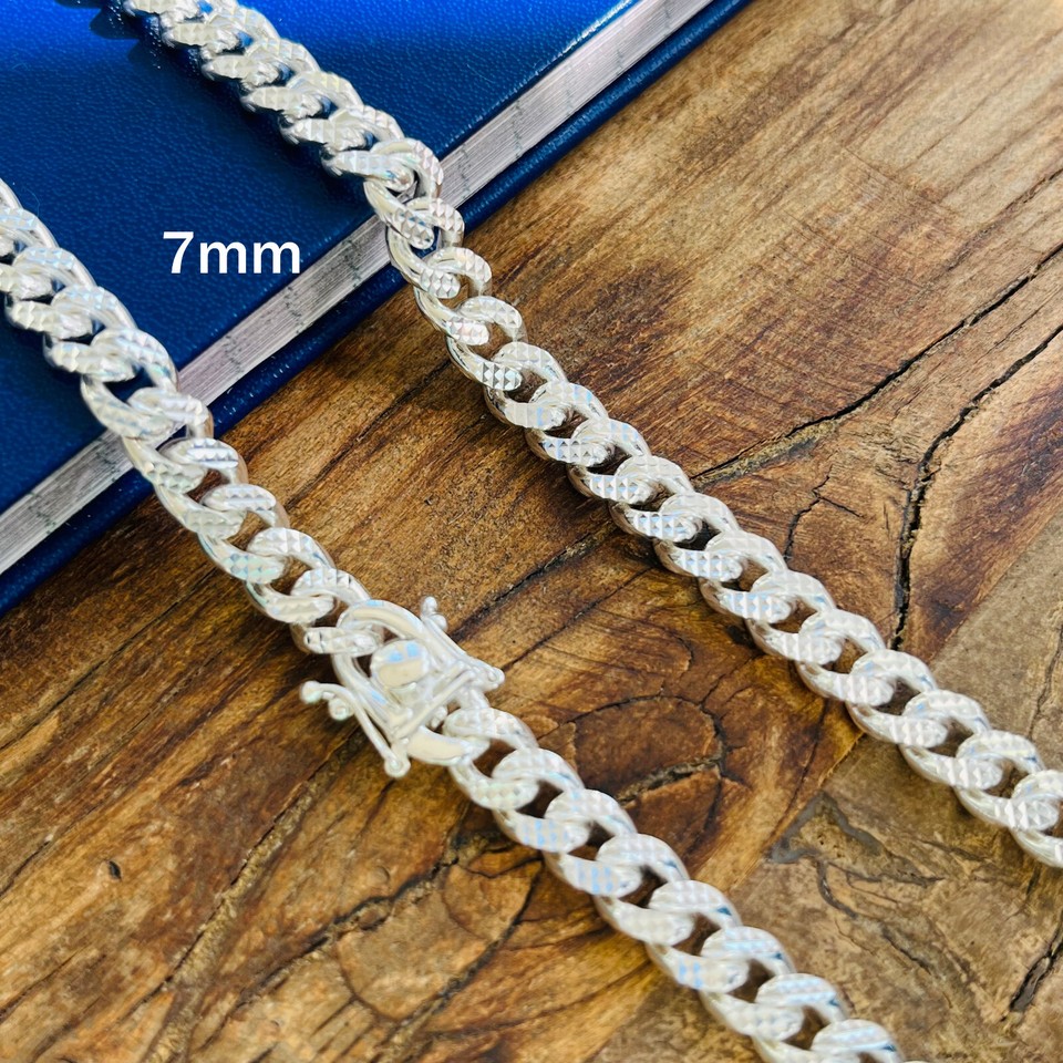 Real Solid 925 Sterling Silver Pyramid Pave Diamond Cut Miami Cuban ...