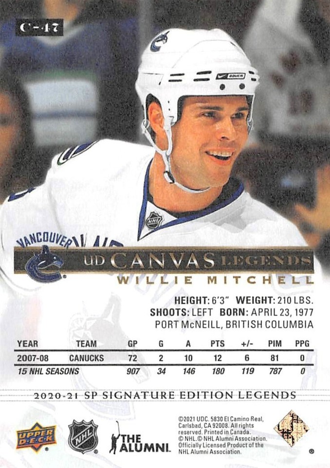 2020-21 SP Signature Legends UD Canvas Legends #C47 Willie Mitchell | eBay