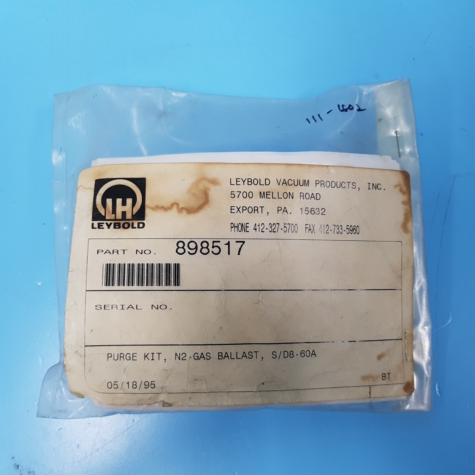 343-0101 LEYBOLD 898517 PURGE KIT, NE-GAS BALLAST, S/D8-60A USED | eBay