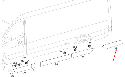 MB SPRINTER W907 REAR RIGHT WHEEL ARCH REAR TRIM A90769062009K83 NO ...