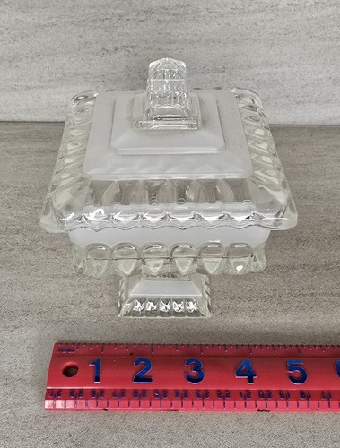 Vintage Jeanette Wedding Glass Box Pedestal Lidded Candy Dish Frosted ...