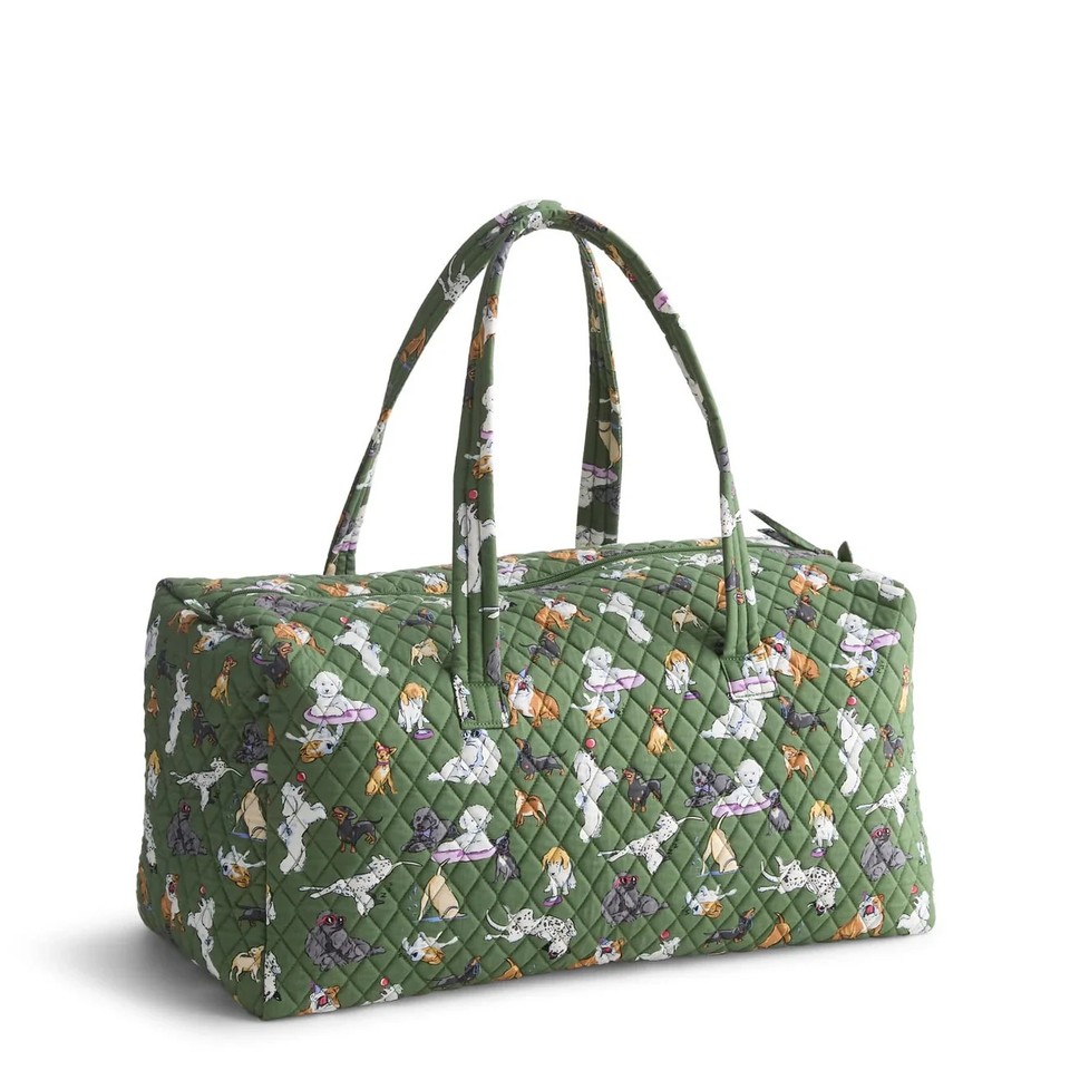New Vera Bradley Large Travel Duffel Bag Dog Park Green Animal Print ...