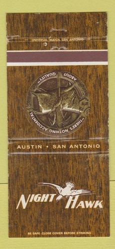 Matchbook Cover - Night Hawk Restaurants Austin San Antonio TX WEAR 30 ...