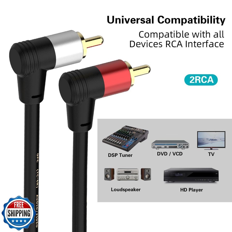 3.5mm to RCA Cable 3.3FT, 90 Degree Right Angle 2RCA Male to 3.5mm TRS ...