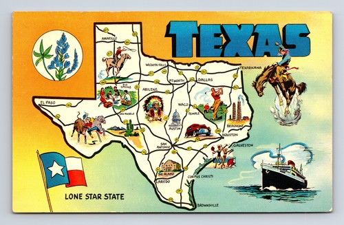 c1960 Pictorial Map State Flower Flag Greetings From Booker Texas TX ...