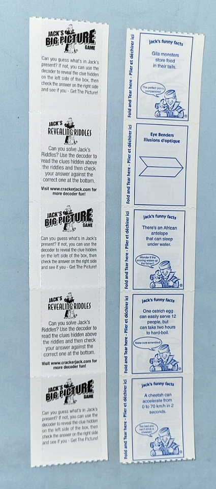 2 Cracker Jack Strips Of 5 Prizes Secret Decoder 2002 Ebay 7259