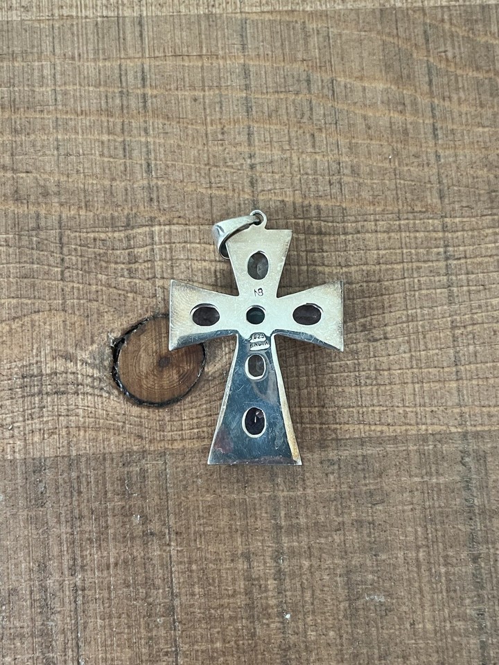 Large cross Sterling Silver 925 Nicky Butler Real Multi-Color Gemstone ...