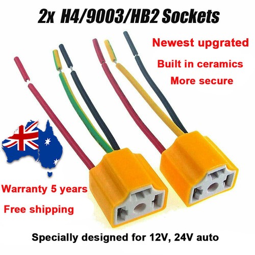 2x H4 9003 HB2 Female Ceramic Headlight Bulb Connector Plug Adapter ...