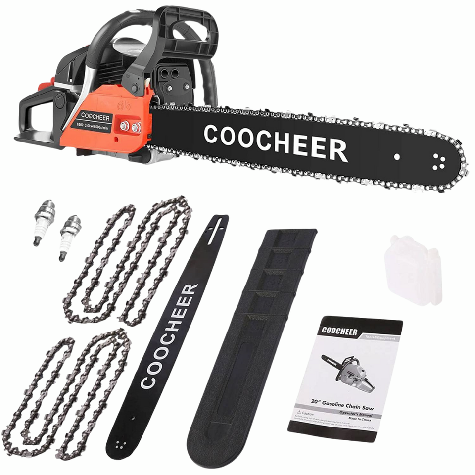 COOCHEER@ 62cc Gas Gasoline Chainsaw 20" Bar 2-Stroke Handheld Chain ...