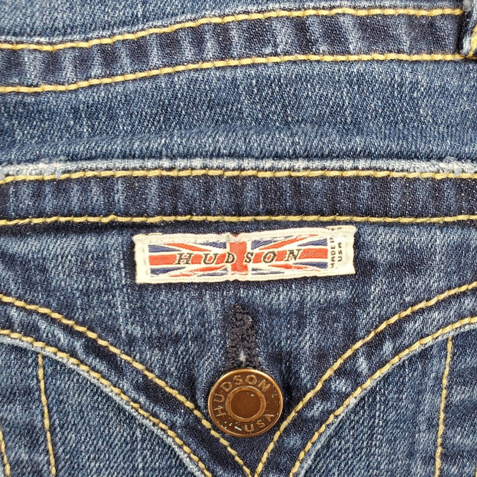 Hudson Jeans Womens 27 Blue Signature Straight Stretch Denim Flap ...