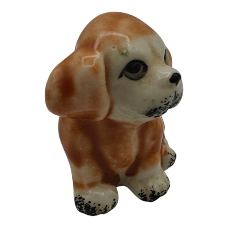 Playful Puppy Mini Figurine Brown Porcelain Vintage Hand Painted | eBay